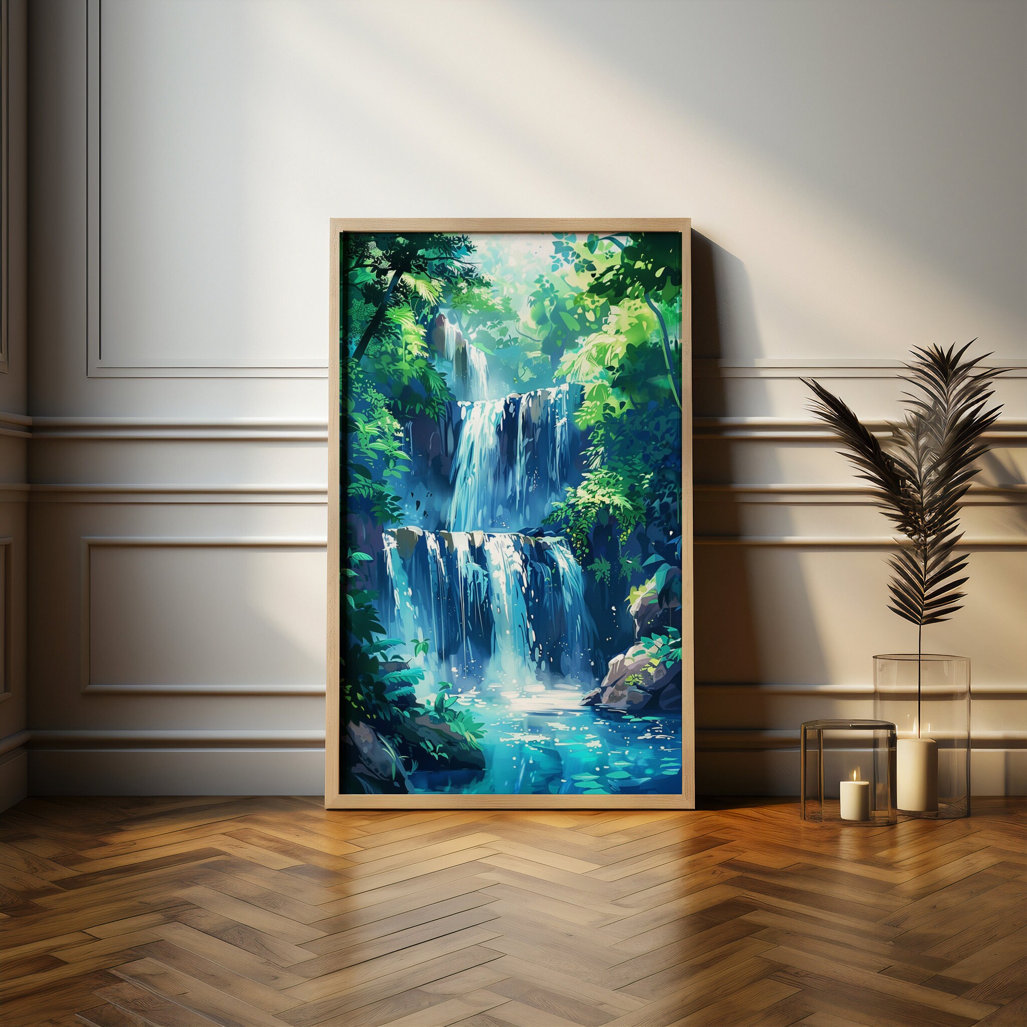 Enchanted Waterfall Oasis | Lush Forest Waterfall Art | Serene Nature ...