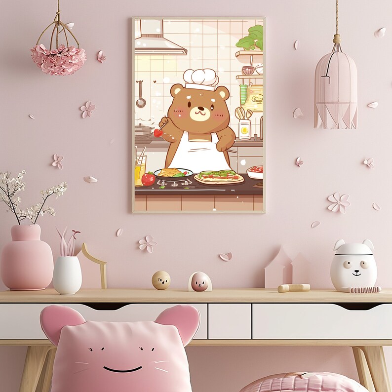 Kawaii Bear Chef Digital Art | Cute Cooking Animal Illustration ...