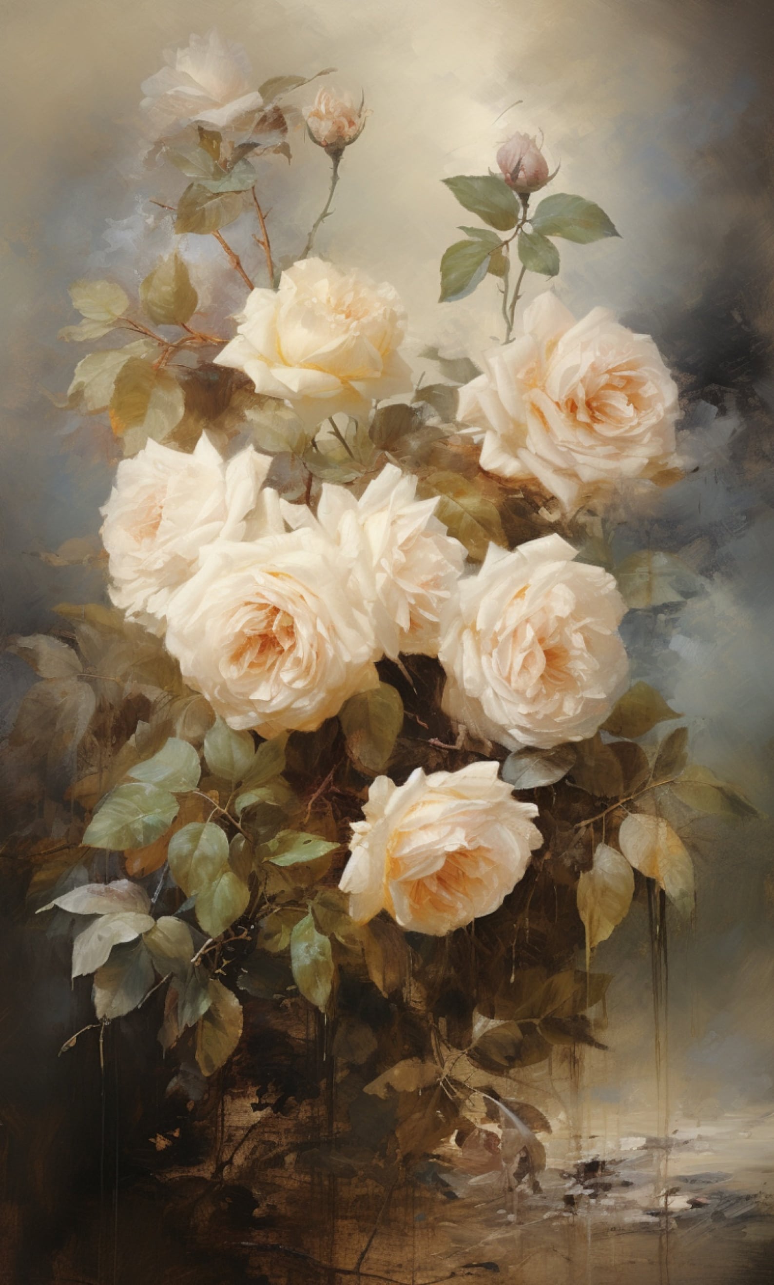 Rustic Fall Roses Art Antique-inspired Floral Digital Print Classic ...