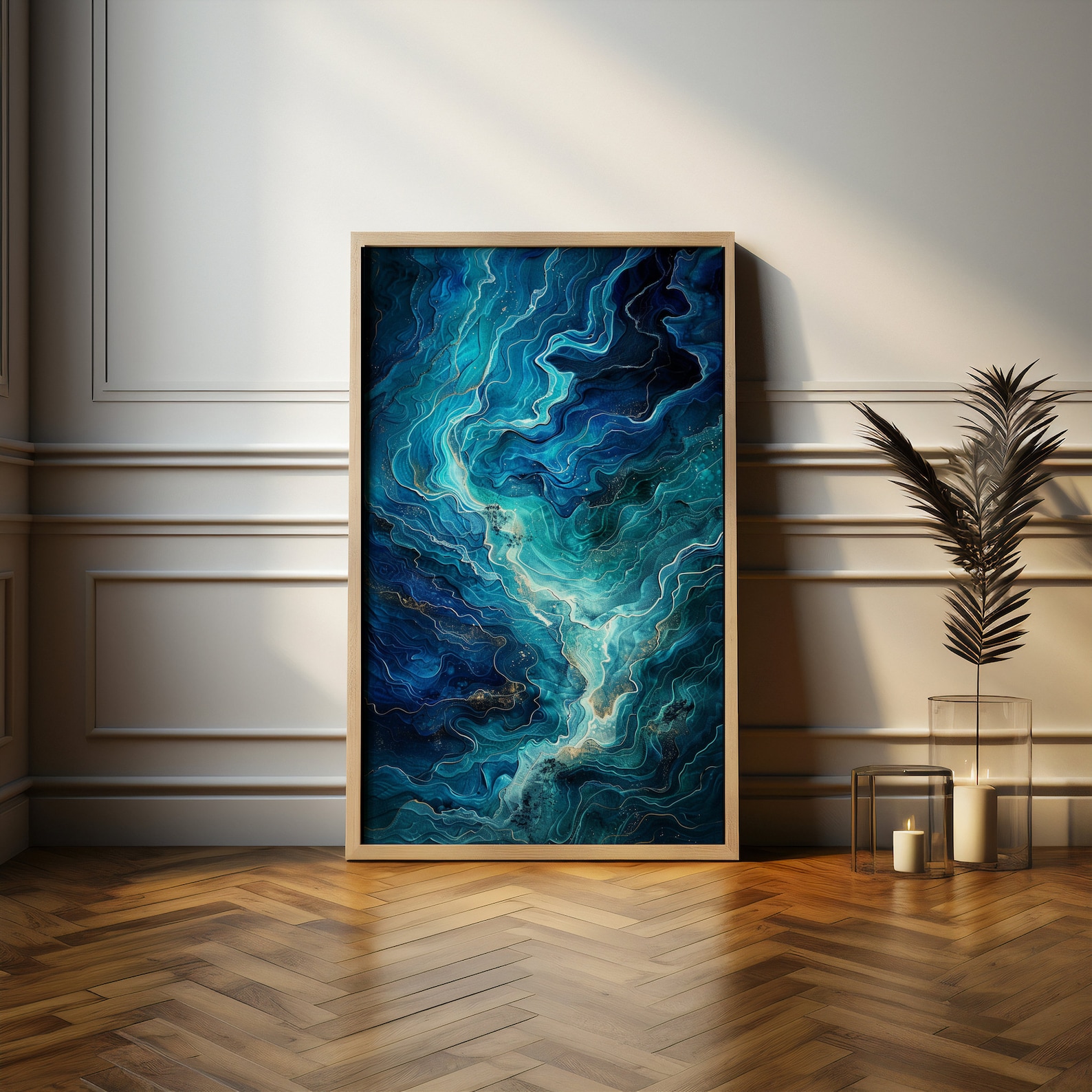 Abstract Ocean Waves Digital Art Print | Marbled Blue Sea Patterns ...