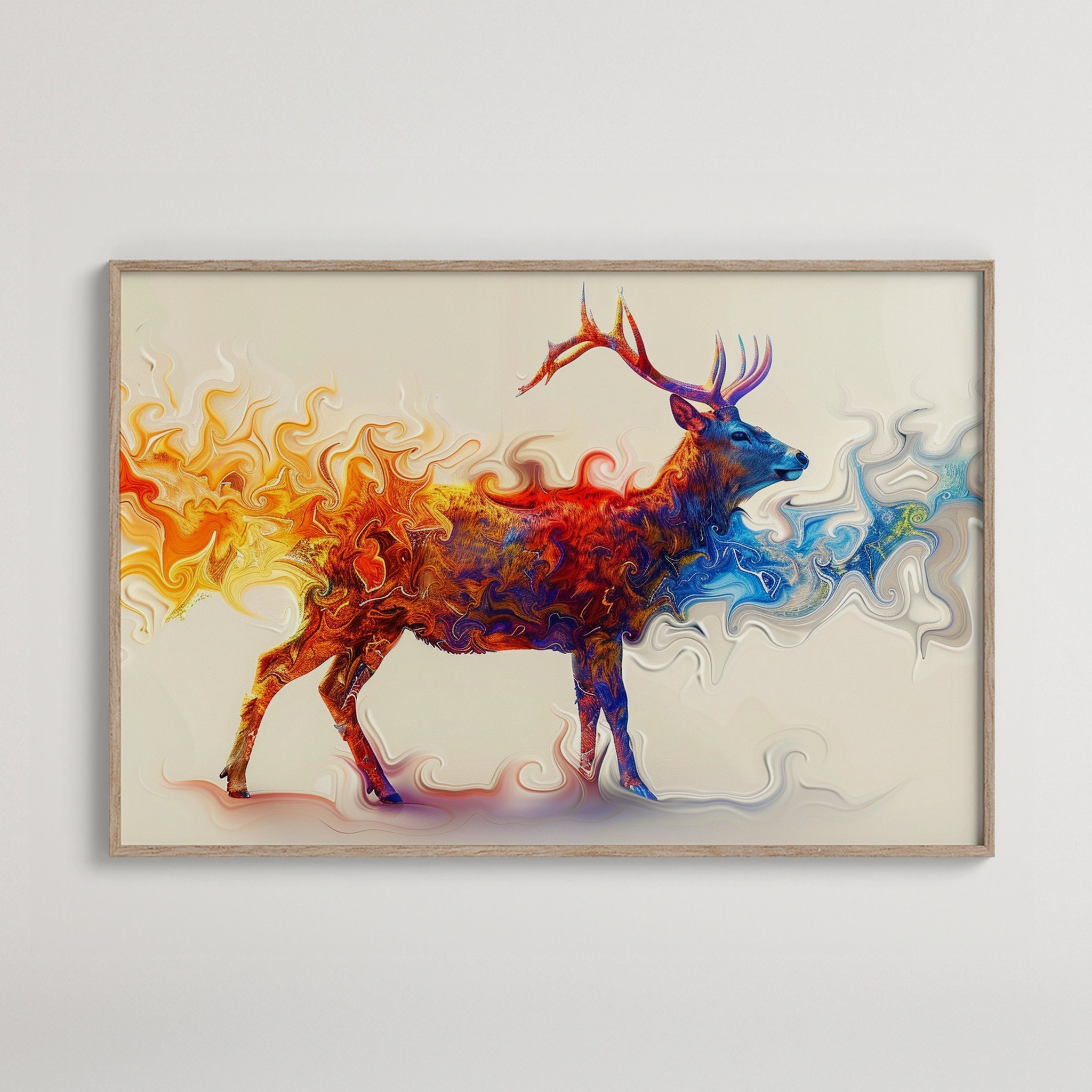 Fiery Flux Deer Digital Art Print Vibrant Landscape With Liquid Fire ...