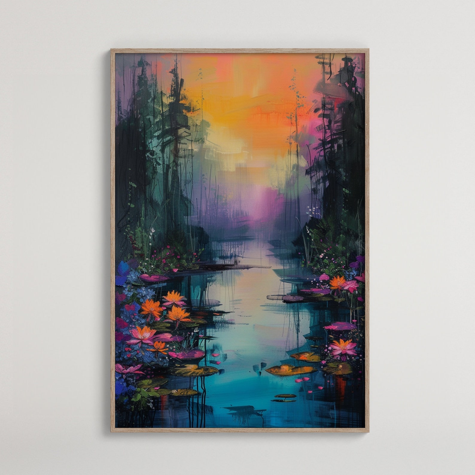 Abstract Landscape Digital Print | Serene Water and Sunset Art ...