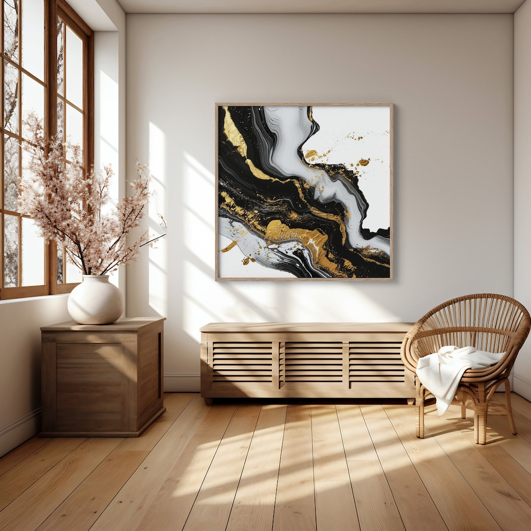 Elegant Gold Marble Abstract Art | Luxurious Black and Gold Decor ...