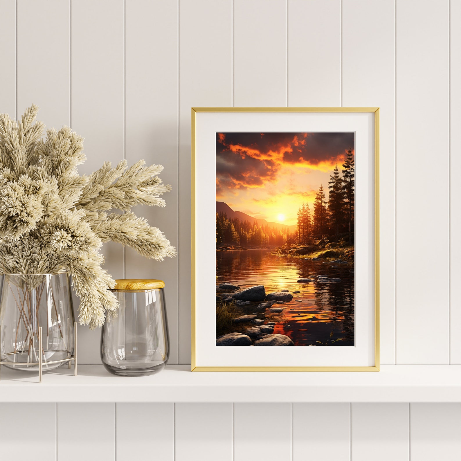 Autumn Lake Sunset Wallpaper | Serene Landscape Art | Forest Reflection ...