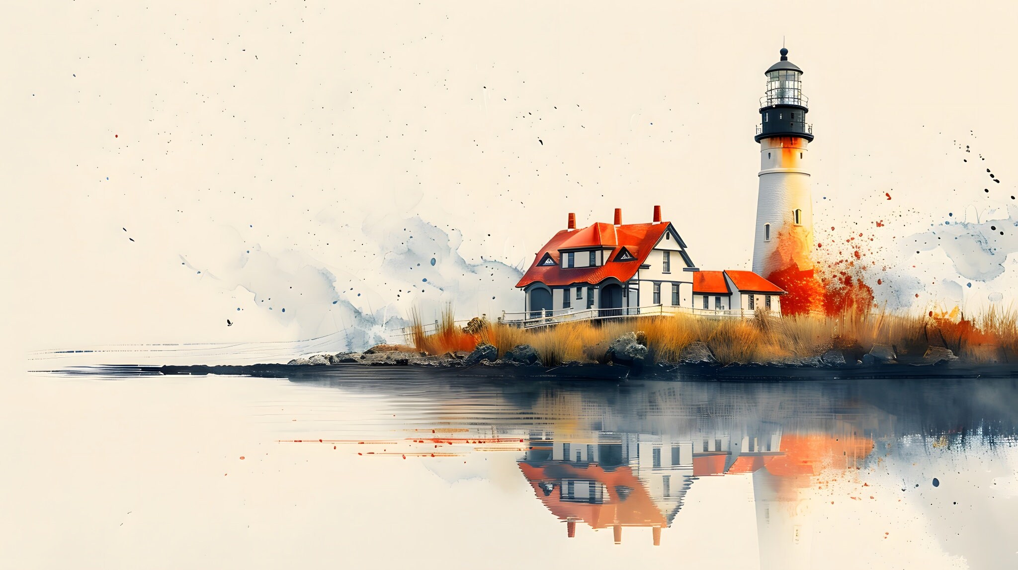Coastal Splendor Art Print Abstract Lighthouse Painting Serene Seascape ...