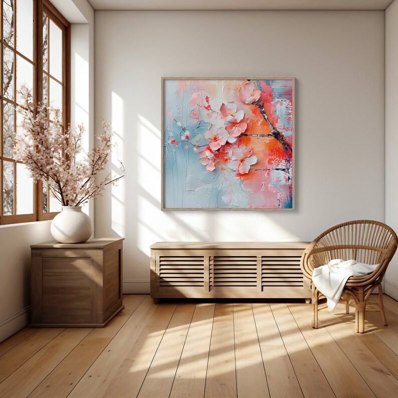 Blossoming Cherry Art Print Vibrant Floral Digital Download Textured ...