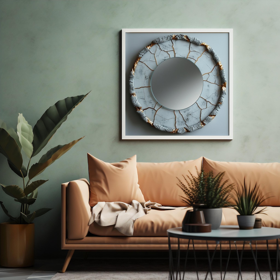 Elegant Round Mirror Digital Art | Modern Luxe Home Decor | Gold ...