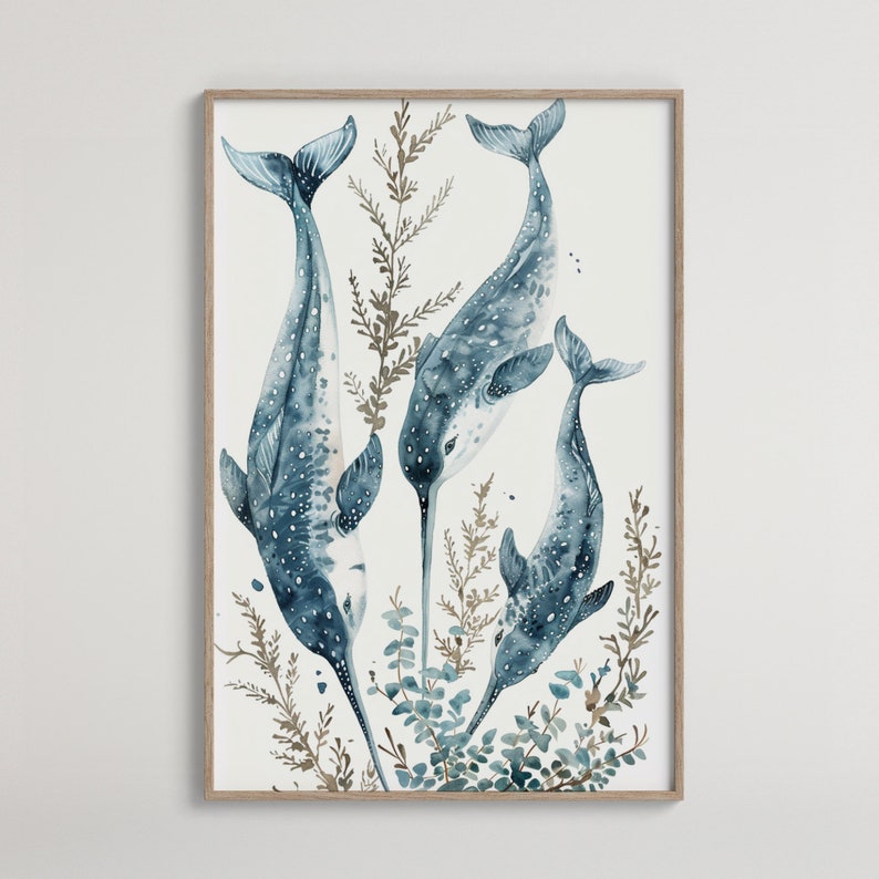 Whimsical Whales and Marine Plants Serene Underwater Scene Art Print ...
