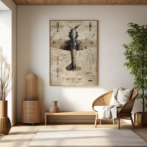 Vintage Airplane Blueprint Art Detailed Aircraft Design Drawing ...