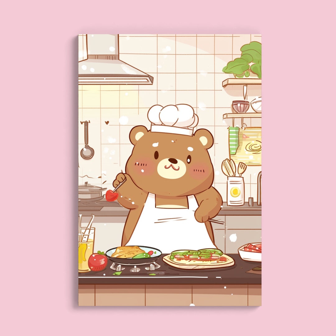 Kawaii Bear Chef Digital Art | Cute Cooking Animal Illustration ...