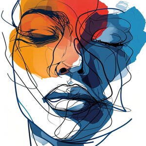 Elegant Abstract Face Art | Modern Line Drawing | Colorful Digital ...