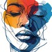 Elegant Abstract Face Art Modern Line Drawing Colorful Digital Print ...
