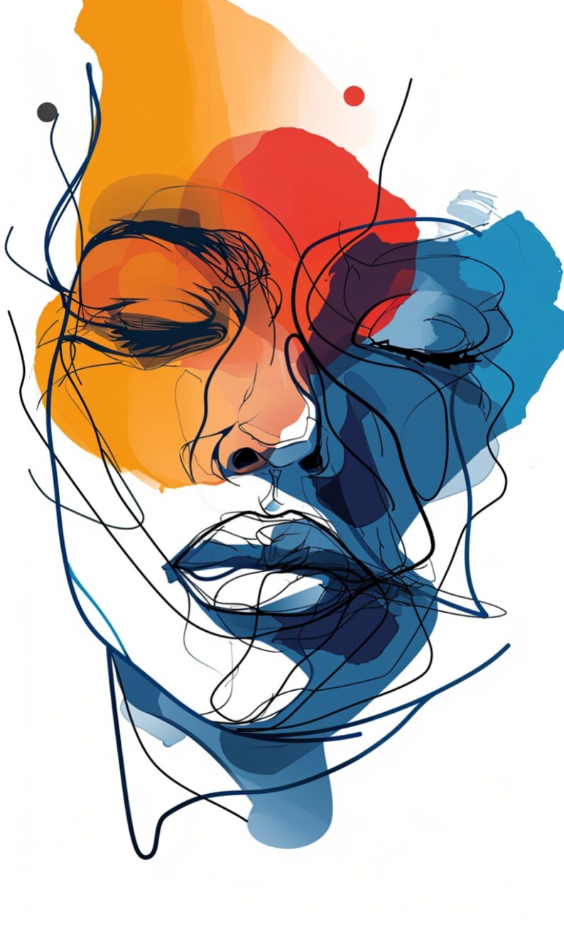 Elegant Abstract Face Art | Modern Line Drawing | Colorful Digital ...