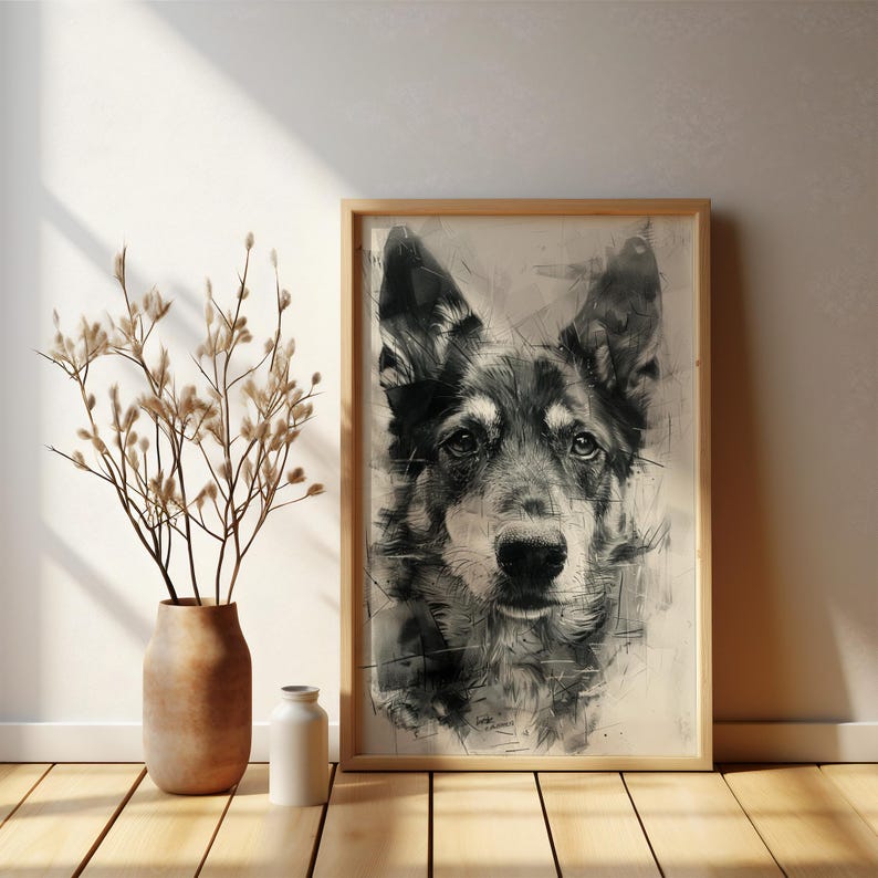 Abstract Dog Portrait Art Monochromatic Canine Digital Print ...
