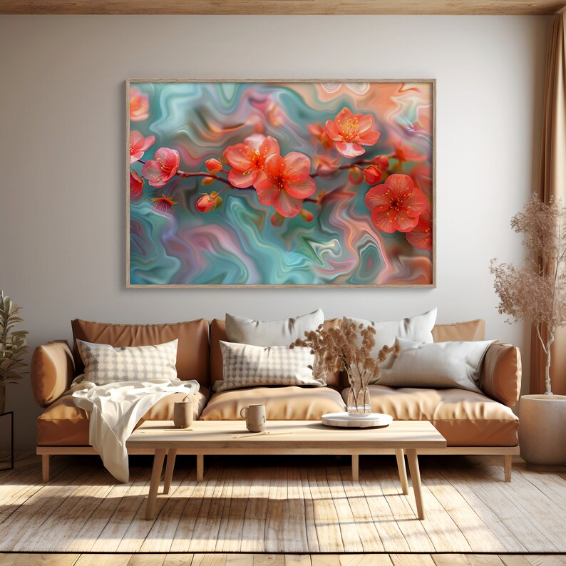 Cherry Blossom Digital Art Print Swirling Colors Background Abstract ...