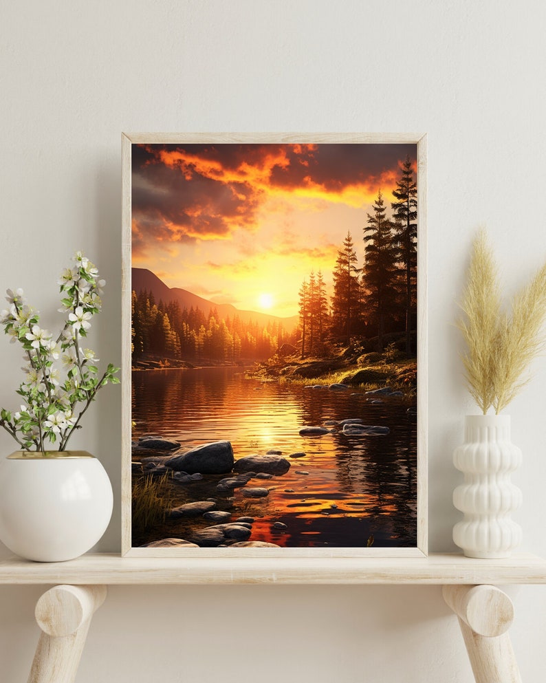 Autumn Lake Sunset Wallpaper | Serene Landscape Art | Forest Reflection ...