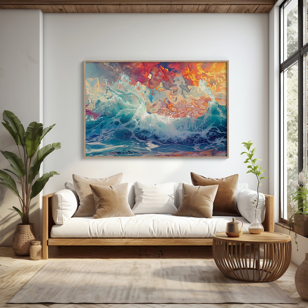 Abstract Seascape Digital Art Print | Vibrant Ocean Waves in Blue and ...