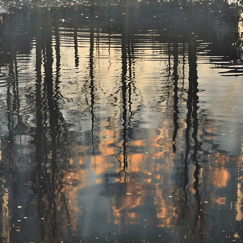 Abstract Water Reflection Art | Twilight Serenity | Warm Golden Hues ...