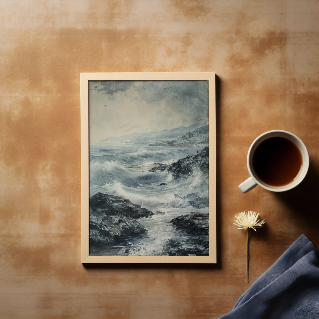 Monochrome Seascape Digital Art | Dynamic Ocean Scene Painting | Moody ...