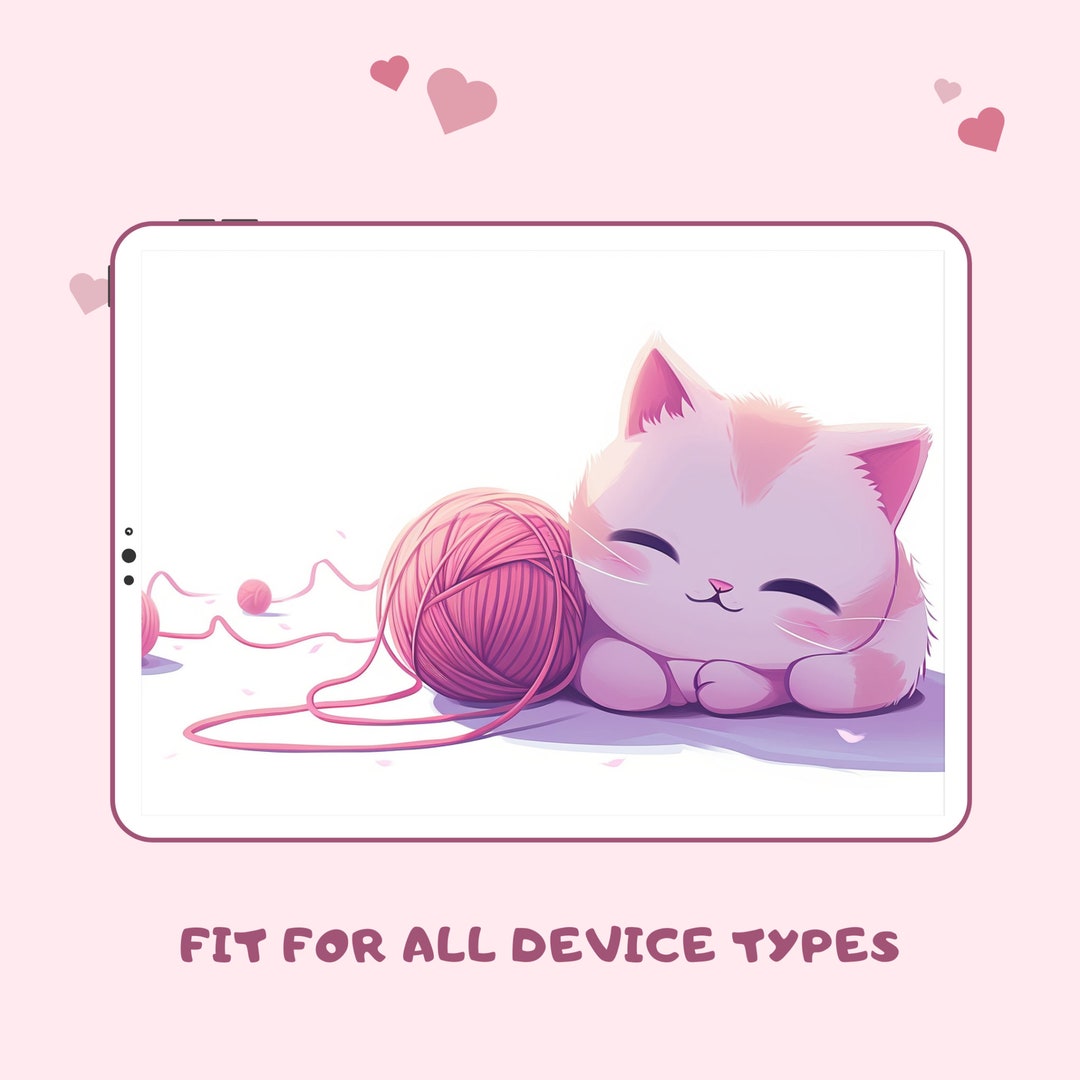 Kawaii Sleeping Cat Digital Art | Cute Pink Kitty Illustration ...