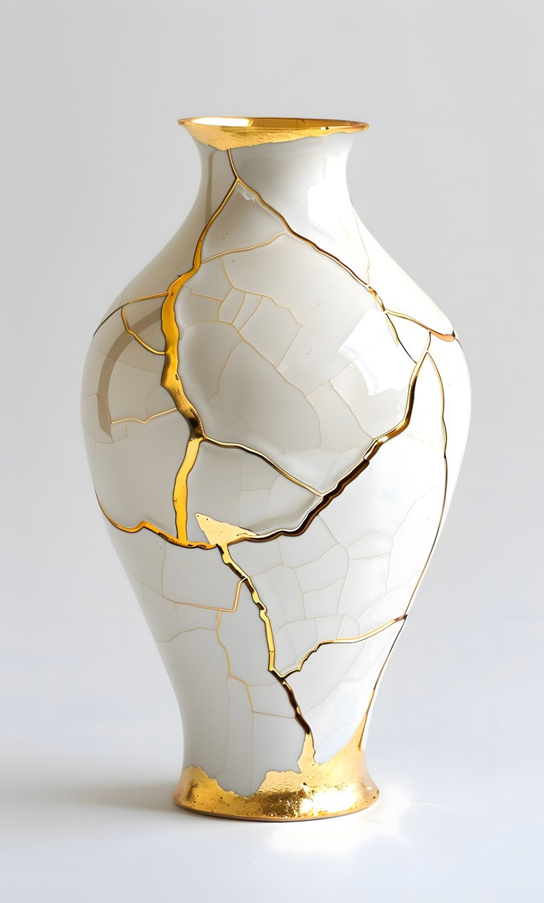 Kintsugi Vase Digital Art Print | Japanese Gold Repair Technique ...