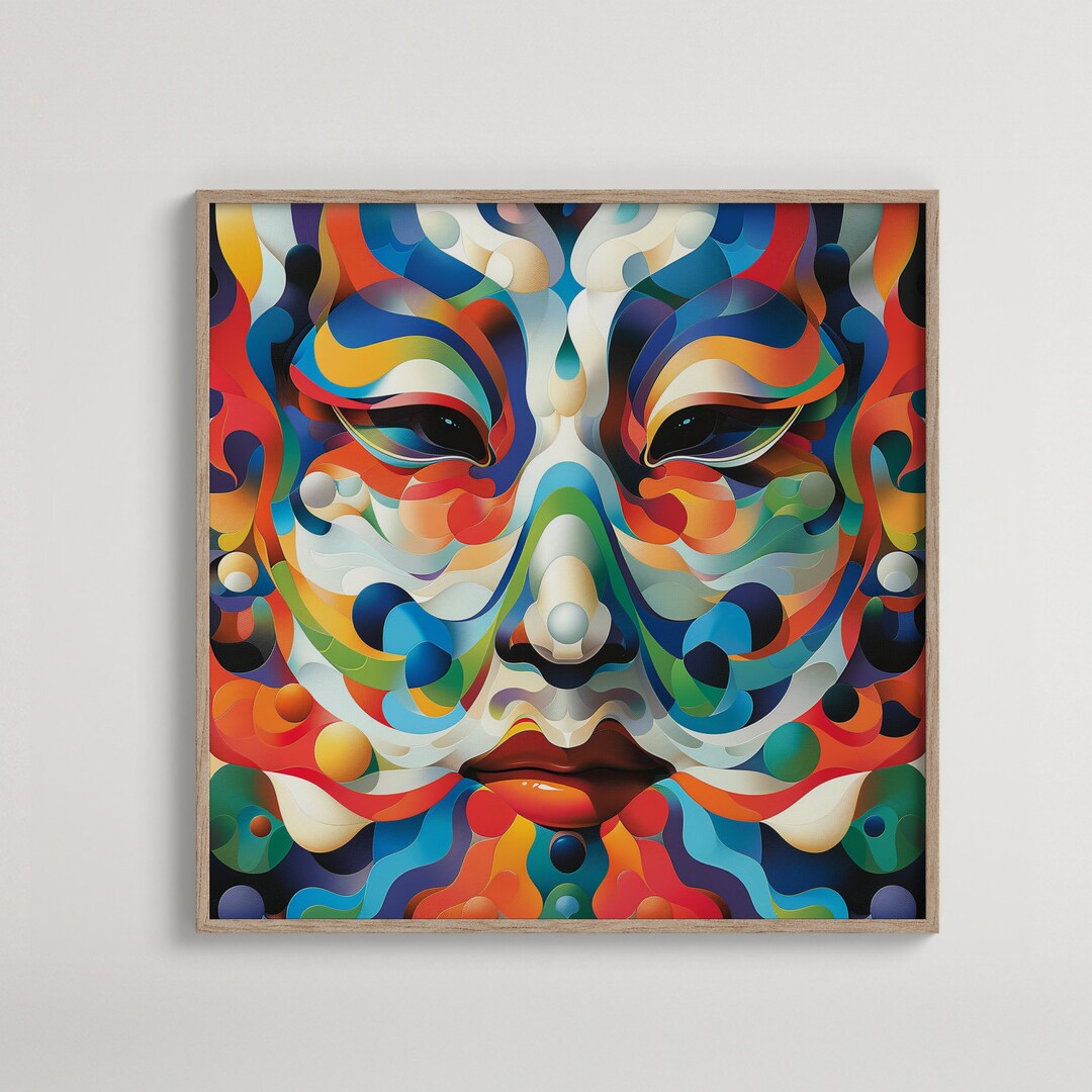 Abstract Face Digital Art Print | Psychedelic Portrait With Vibrant ...