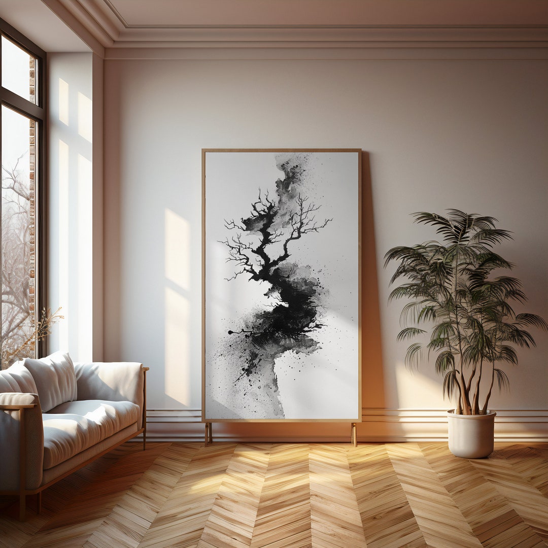Abstract Tree Digital Print | Black and White Artwork | Ink Splatter ...