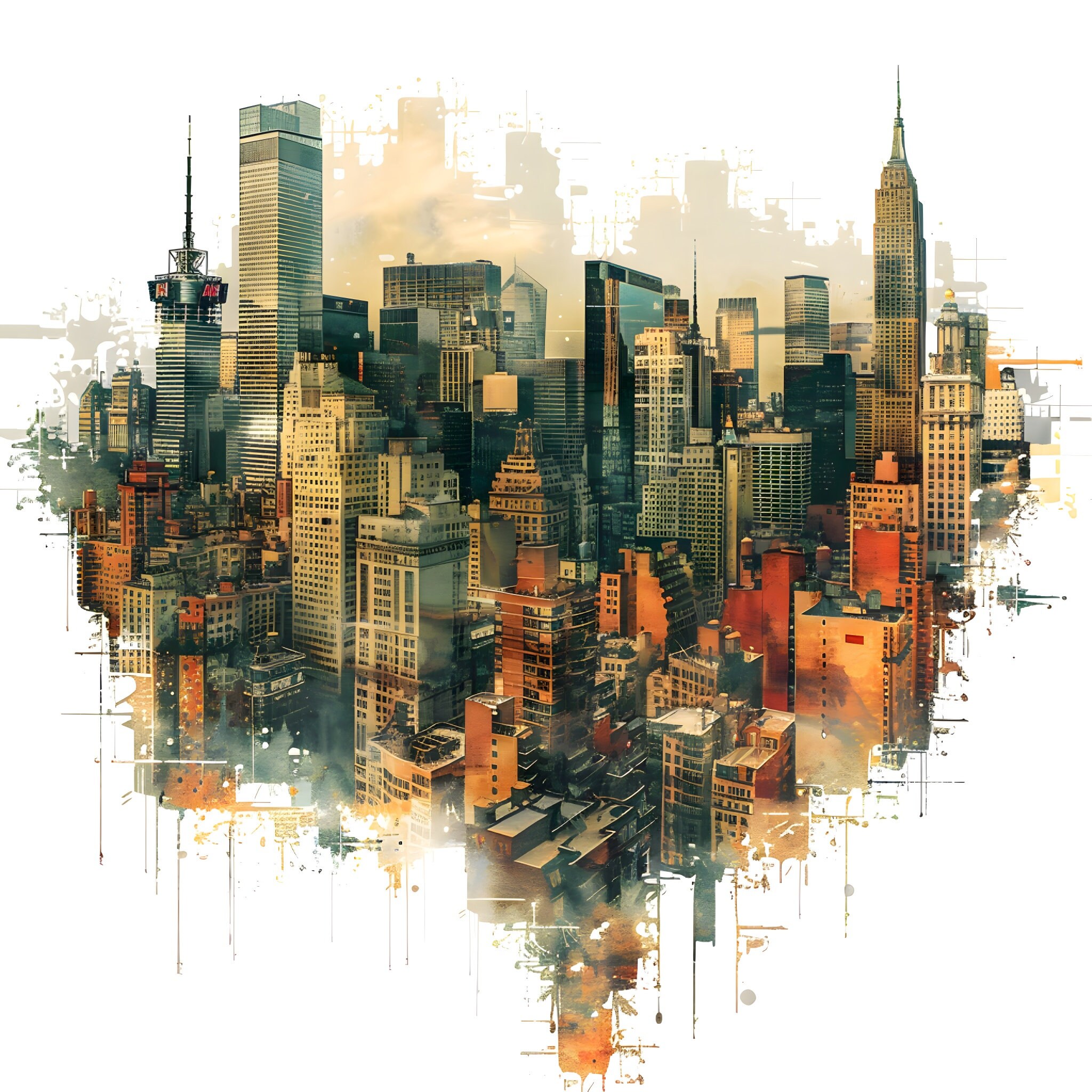 Abstract NYC Skyline Digital Print Dreamlike Cityscape Artwork Sepia ...