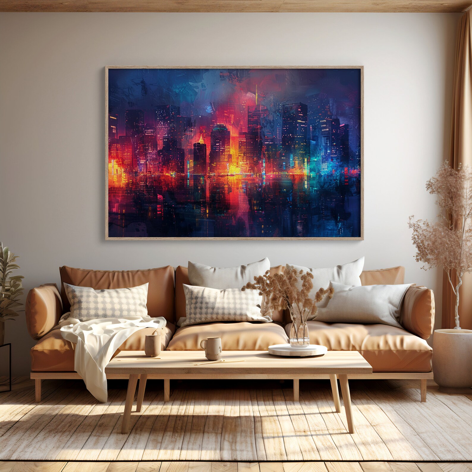 Abstract City Skyline Digital Print | Vibrant Urban Nightscape ...