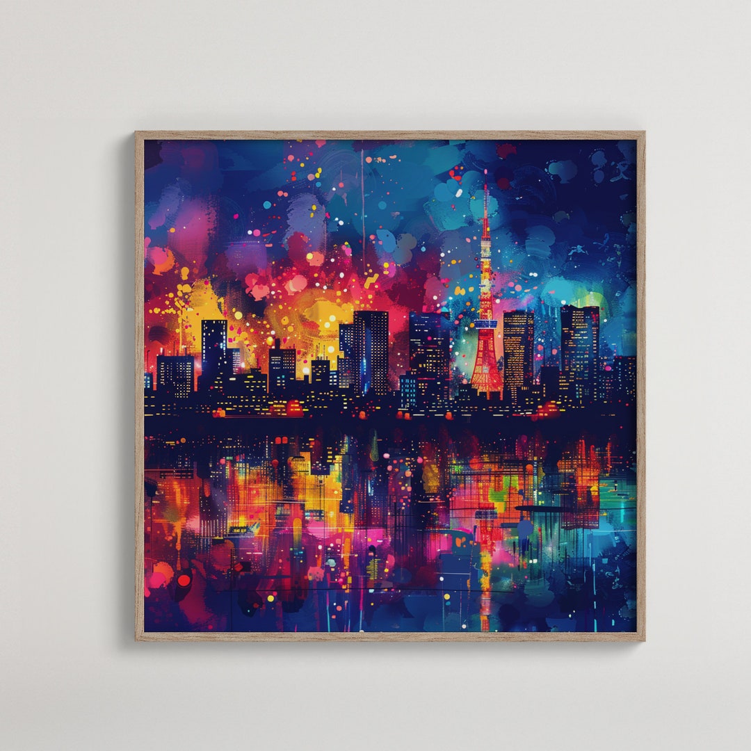 Tokyo Tower Abstract Art Print | Psychedelic Cityscape at Night ...