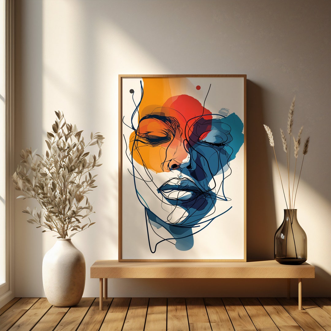 Elegant Abstract Face Art | Modern Line Drawing | Colorful Digital ...