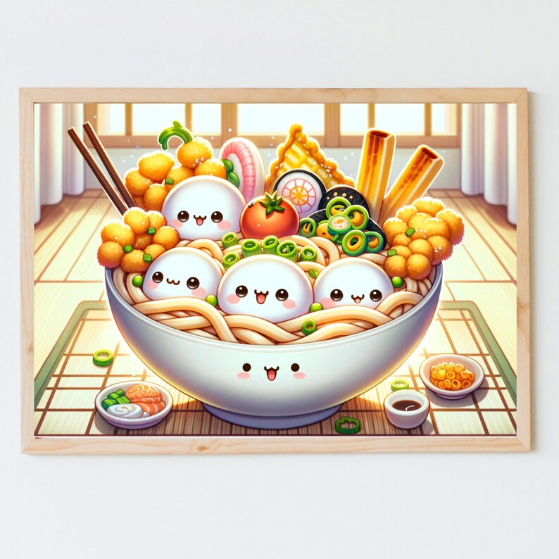 Kawaii Udon Noodle Bowl Art | Cute Anime Food Wallpaper | Charming ...