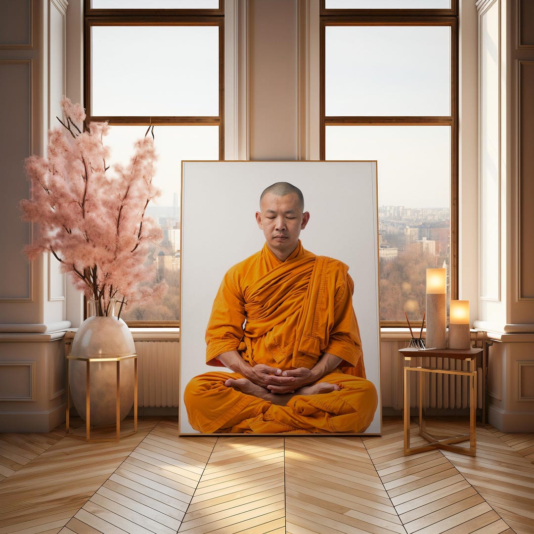 Zen Monk Meditation Art Serene Buddhist Monk Portrait Traditional ...