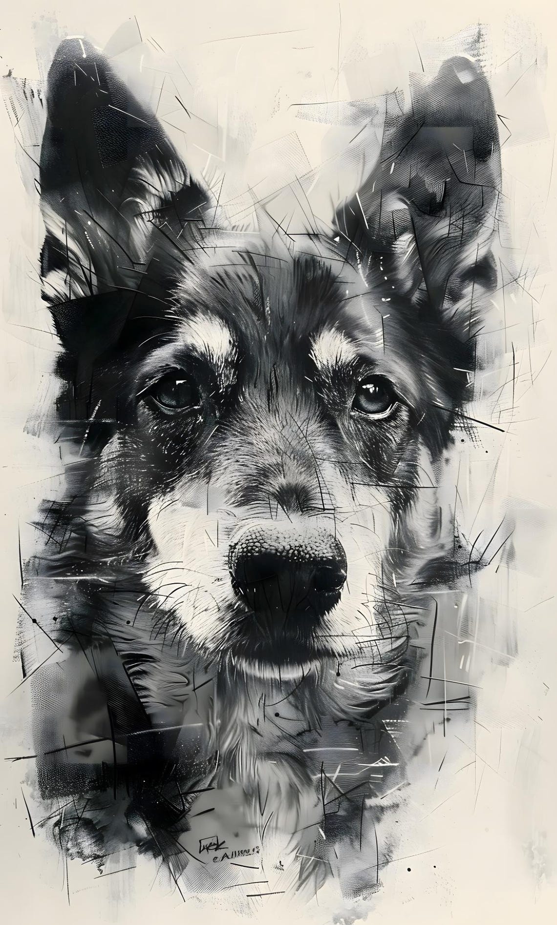 Abstract Dog Portrait Art Monochromatic Canine Digital Print ...