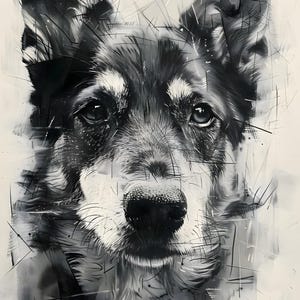 Abstract Dog Portrait Art Monochromatic Canine Digital Print ...