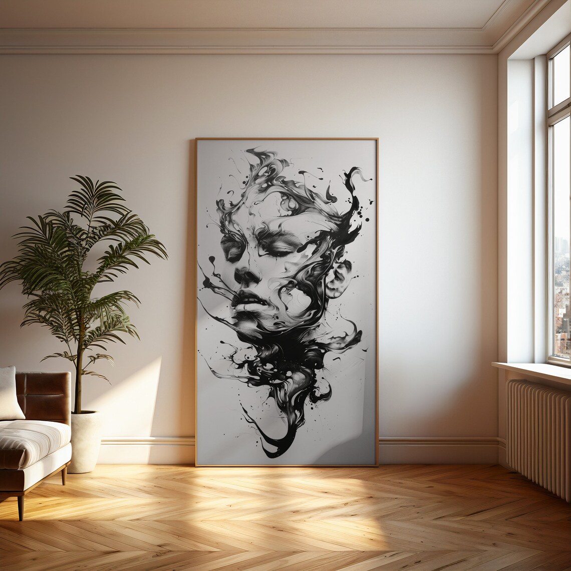 Monochromatic Woman Portrait | Ink Swirls Abstract Art | Fluid Movement ...