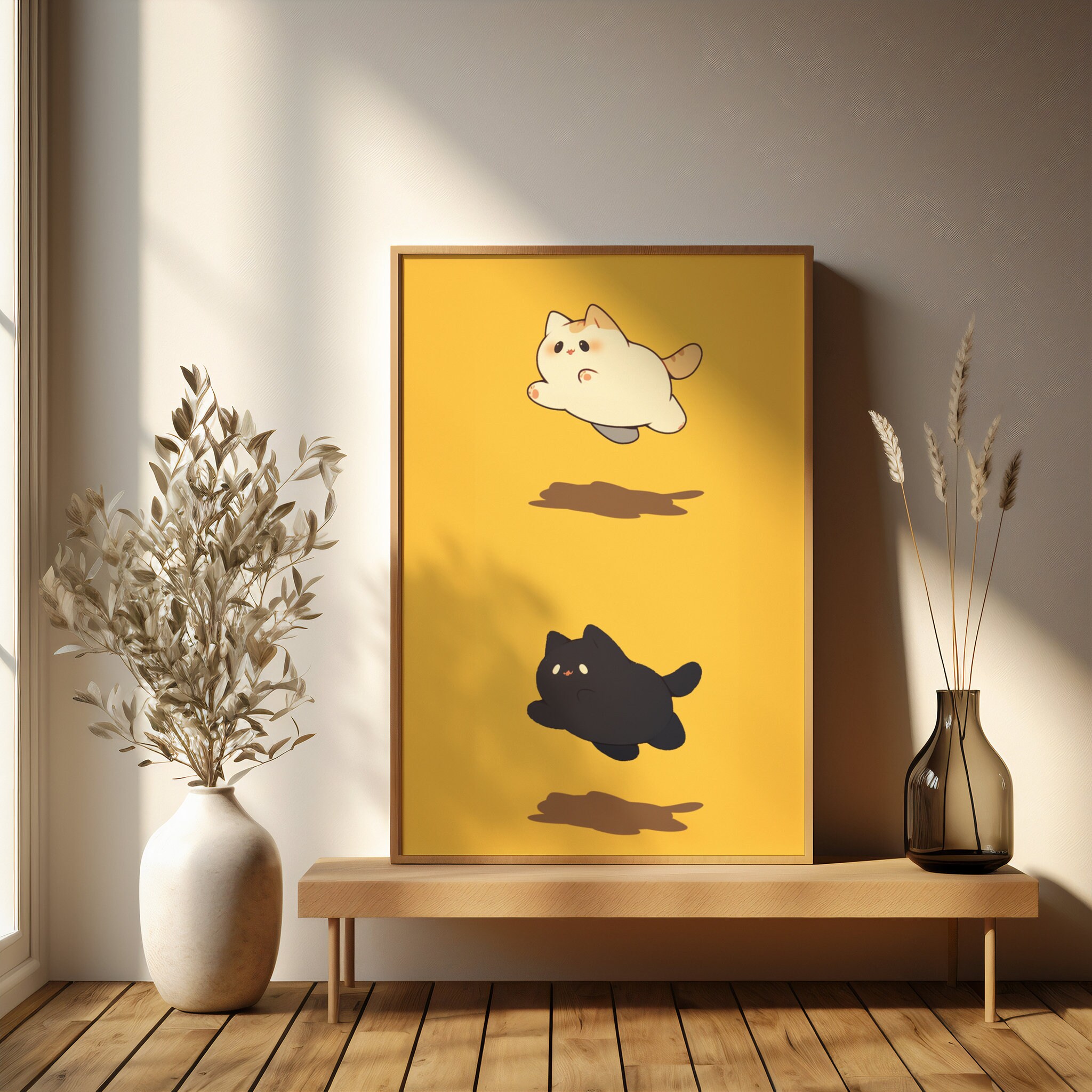Floating Cats Digital Art Cute Flying Kitten Illustration Whimsical ...
