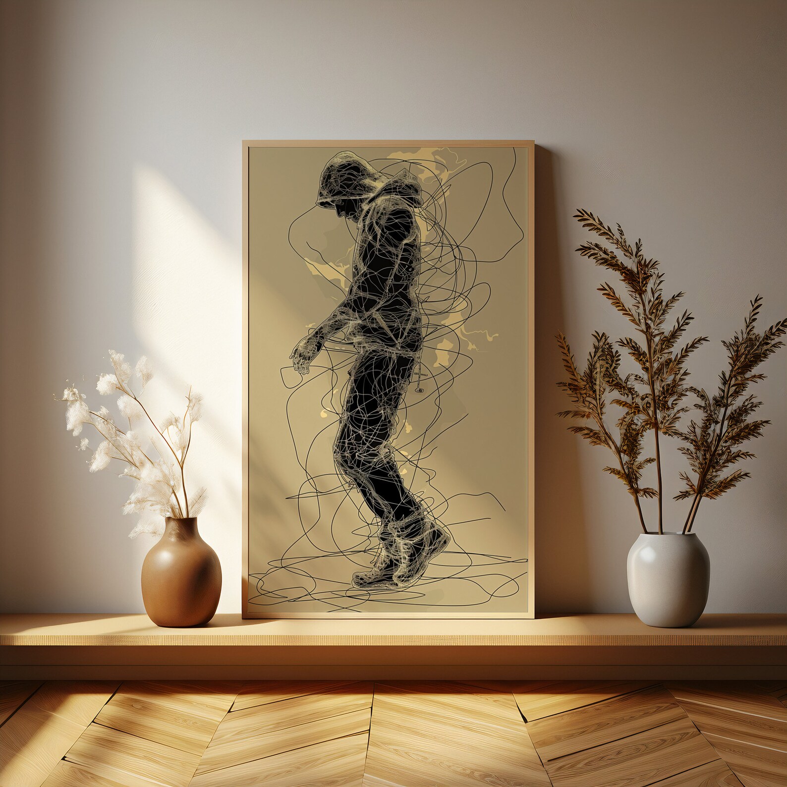 Abstract Human Form Digital Art Stylized Figure Sketch on Tan Dynamic ...