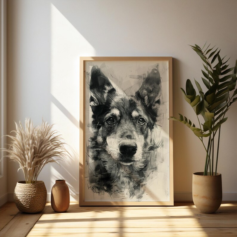 Abstract Dog Portrait Art Monochromatic Canine Digital Print ...
