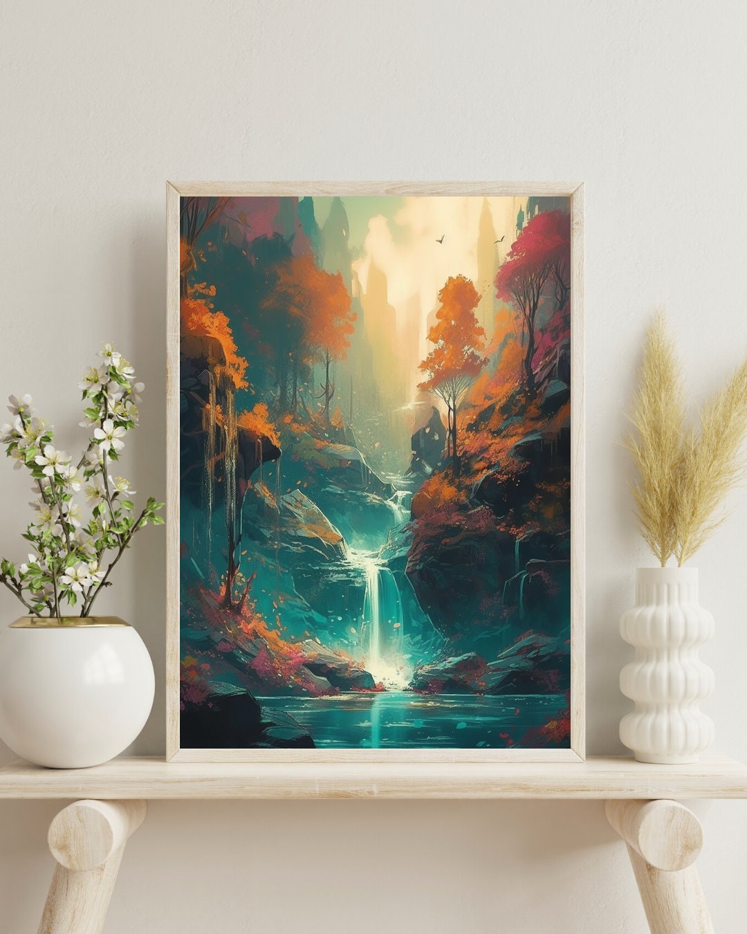 Enchanted Forest Waterfall Art Fantasy Landscape Digital - Etsy