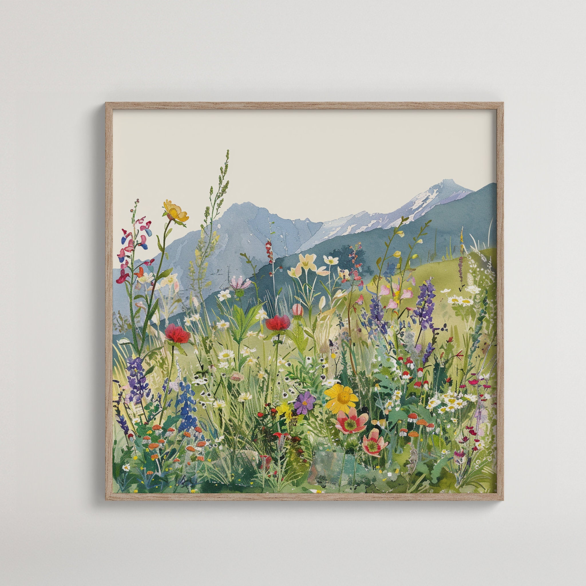 Alpine Meadow Watercolor | Mountain Landscape With Wildflowers | Nature ...