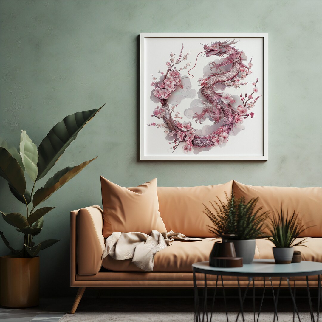 Cherry Blossom Dragon Art Print | Mythical Serpent Illustration ...