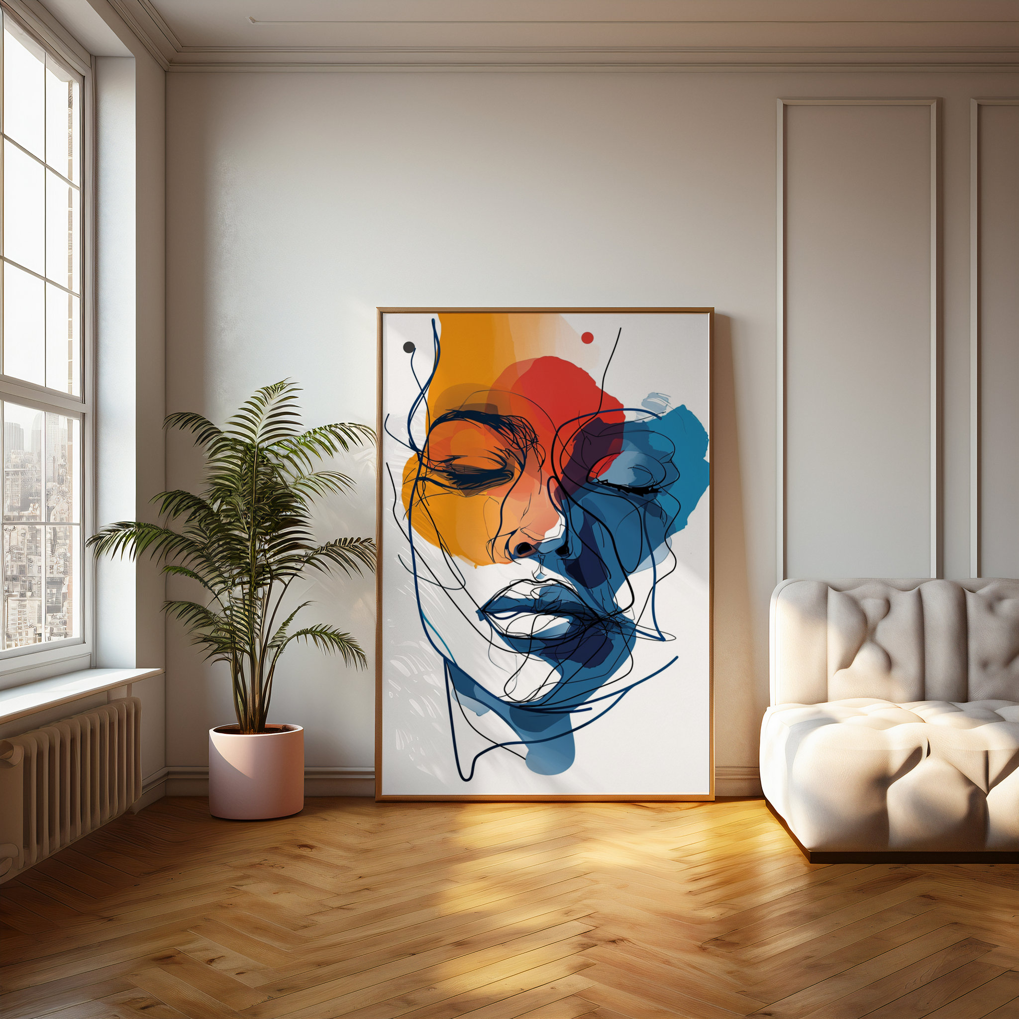 Elegant Abstract Face Art | Modern Line Drawing | Colorful Digital ...