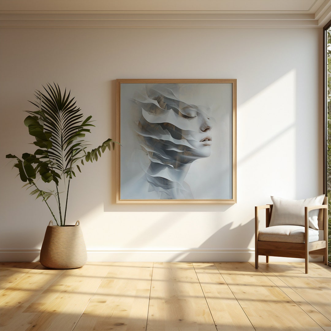 Ethereal Woman Digital Art Print | Tranquil Layers Face Illustration | Soft Palette Home Decor ...