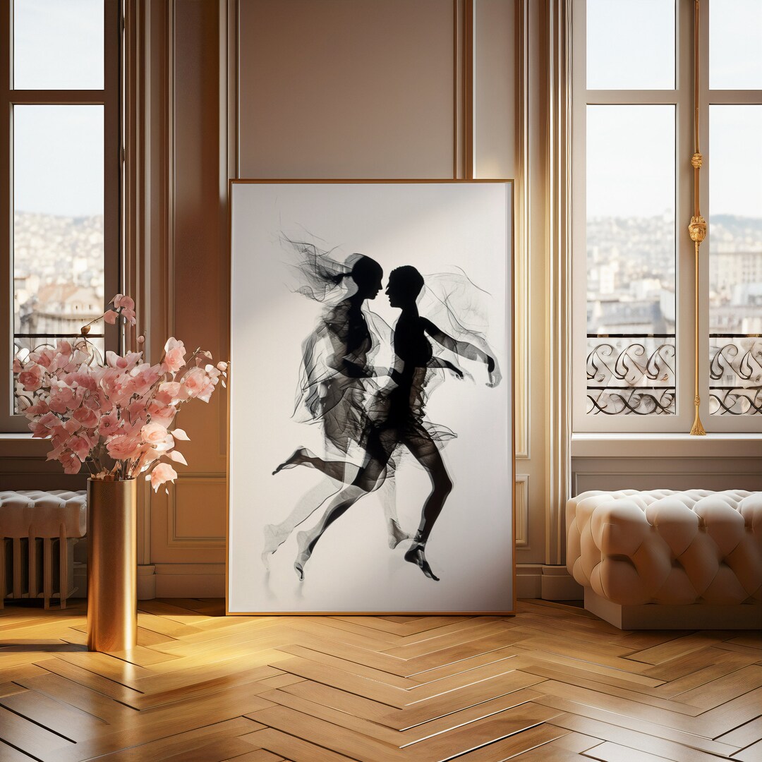 Elegant Abstract Dance Art | Silhouette of Ballet Dancers | Black and White Ethereal Wall Art ...