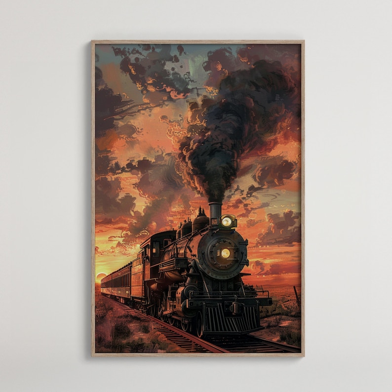 Classic Steam Locomotive Art Print Golden Era Railway Journey Sunrise ...
