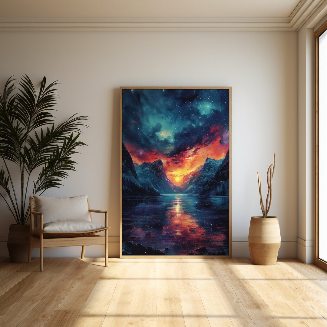 Cosmic Landscape Digital Art | Majestic Mountain Starry Lake | Surreal ...