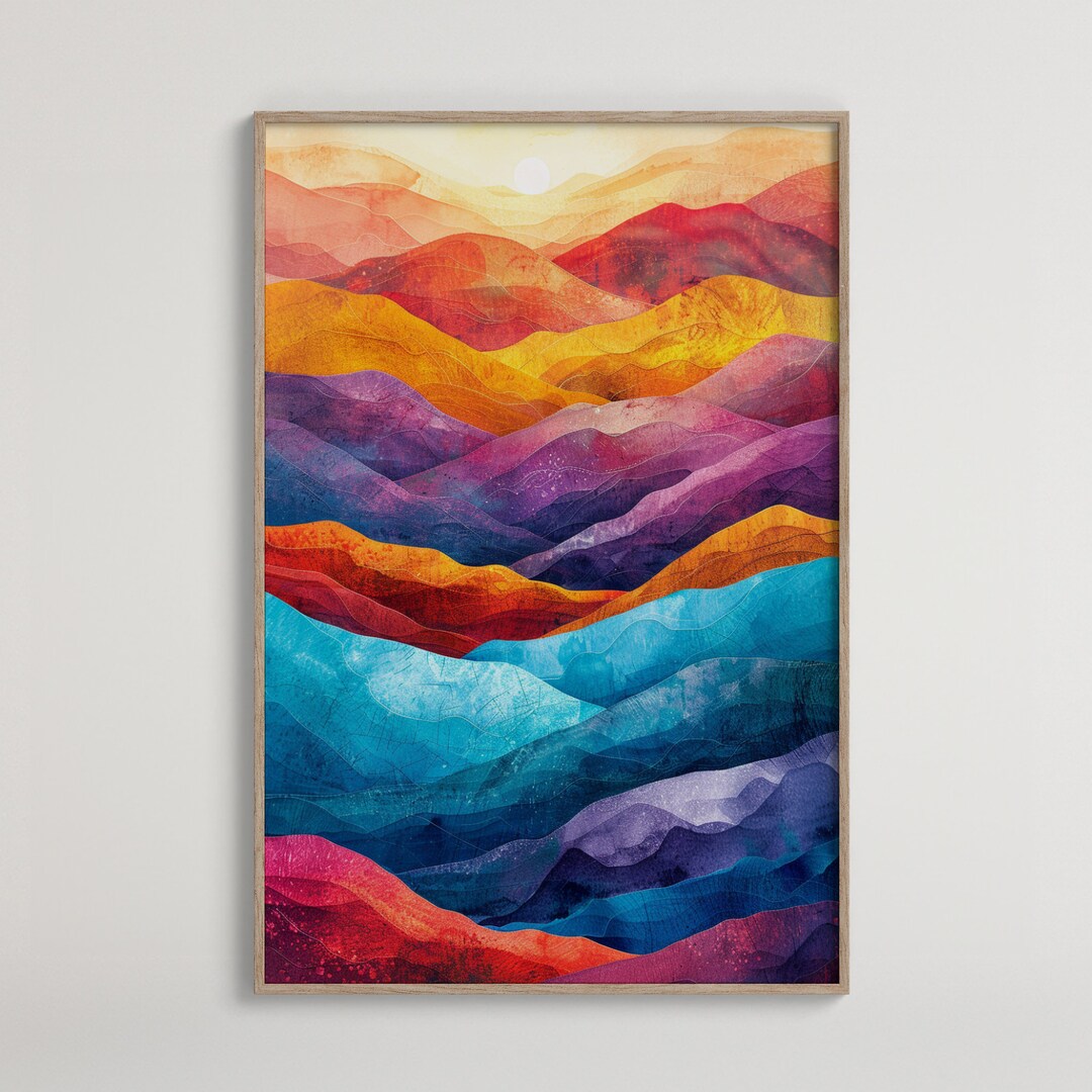 Mountainous Landscape Digital Art | Warm to Cool Color Gradient ...
