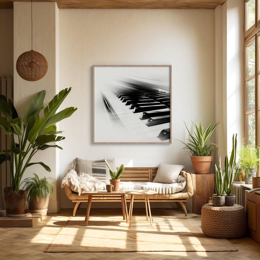 Piano Keys in Motion Digital Print | Expressive Movement Art | Black ...