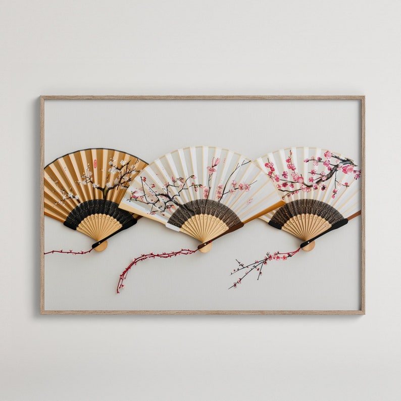 Cherry Blossom Fans Print | Asian-inspired Wall Art | Sakura Folding ...